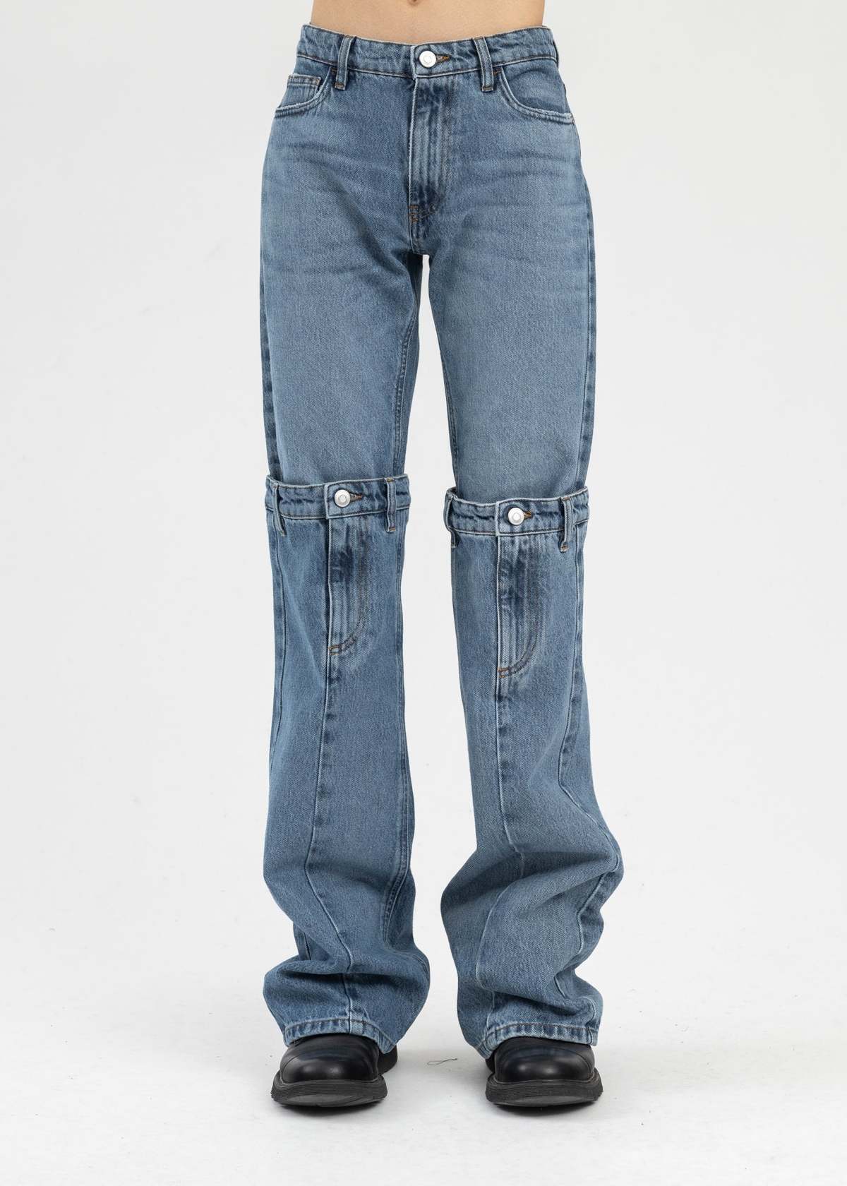 Coperni WASHED BLUE OPEN KNEE JEANS - Blue | Garmentory