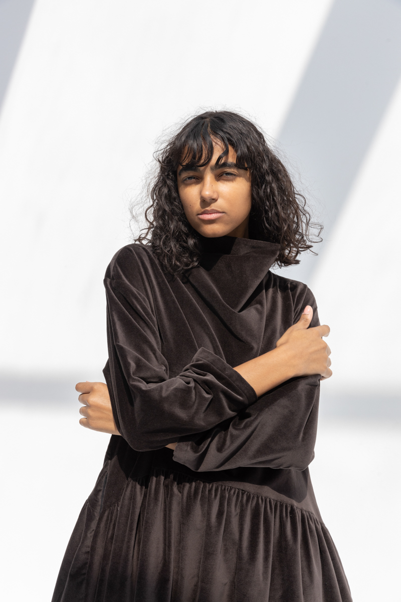 Black Crane High Neck Dress - Sumi Black | Garmentory
