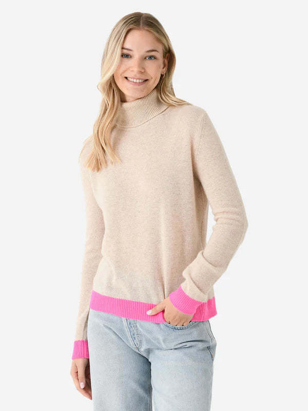 Jumper 1234 Contrast Roll Collar - Oatmeal/Hot Pink | Garmentory