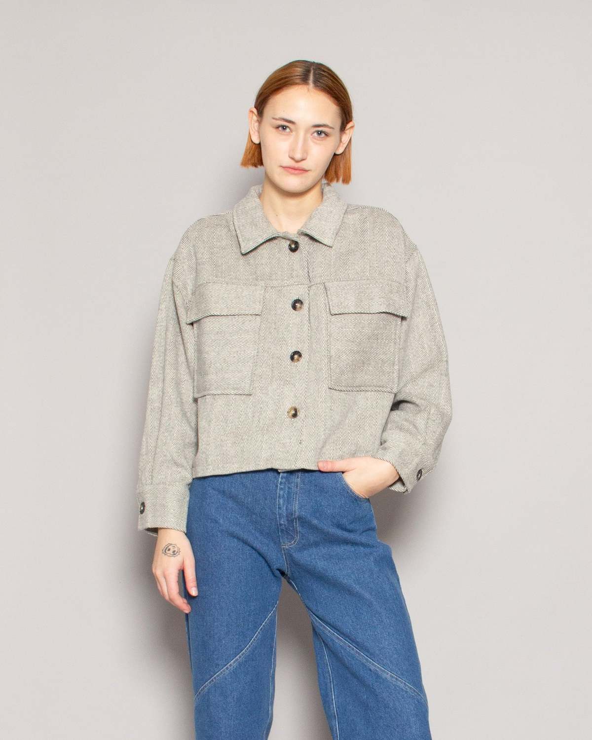 Persons Gemma Tweed Cropped Shacket - Grey | Garmentory