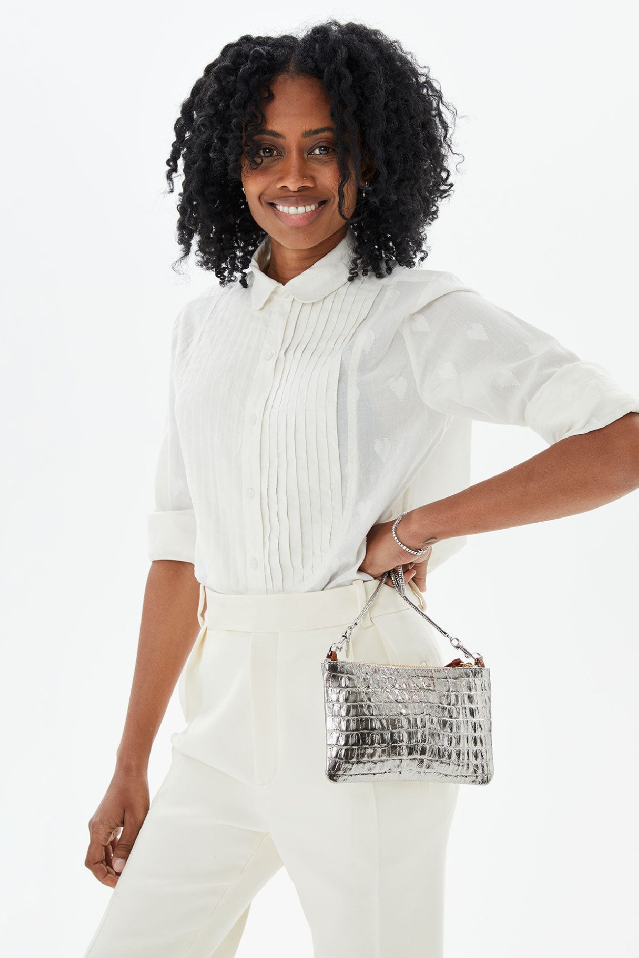 Clare V. Wallet Clutch w/ Tabs - Silver Metallic Crocco | Garmentory