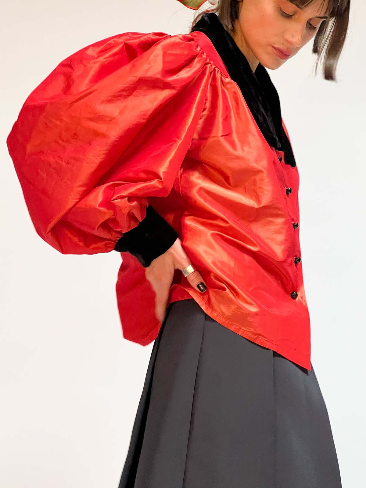 Vintage Givenchy Velvet Puff Shoulder Blouse - Cherry | Garmentory