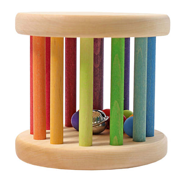 Grimm's Wooden Rolling Wheel With Bells - Rainbow | Garmentory