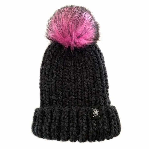 Nicki Chicki - Merino Folded Brim Faux Fur Pom-Pom Beanie Hat (Twisted ...