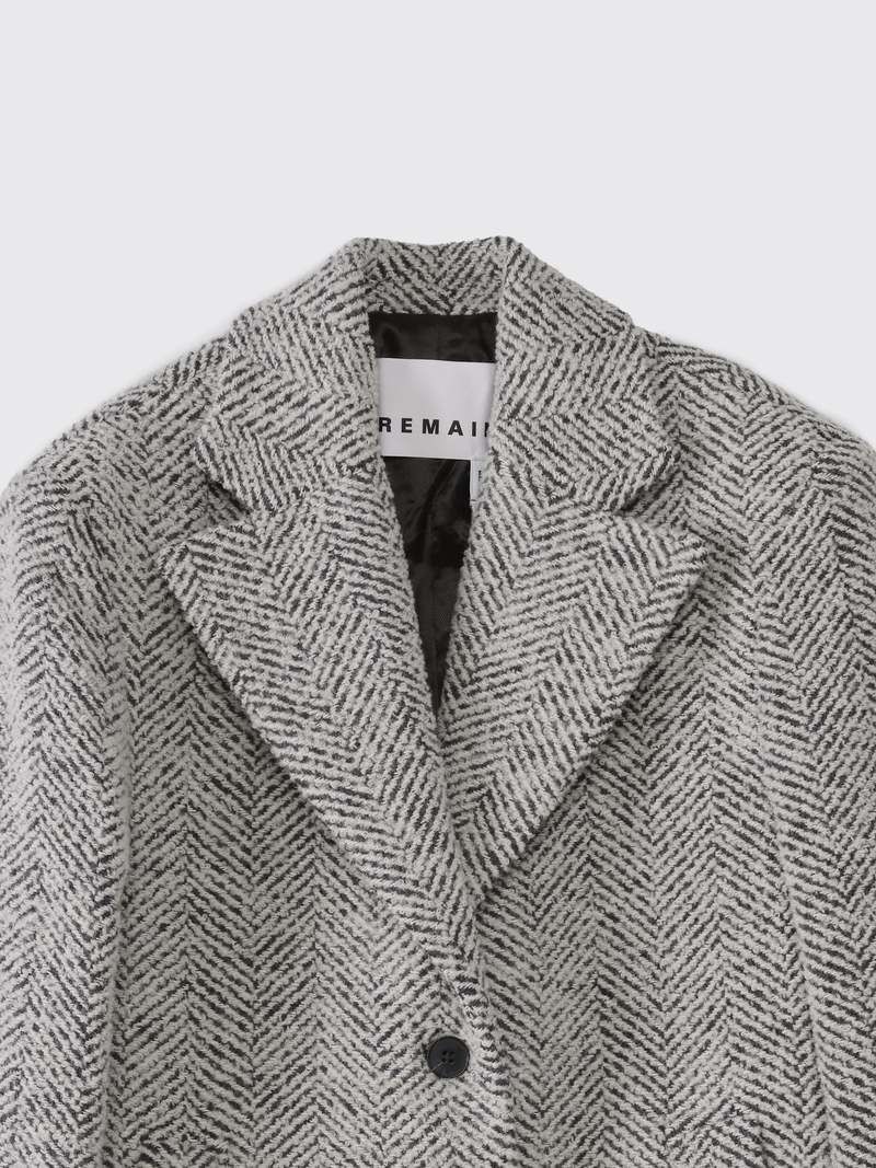 Remain Herringbone Boxy Coat - Black Comb | Garmentory