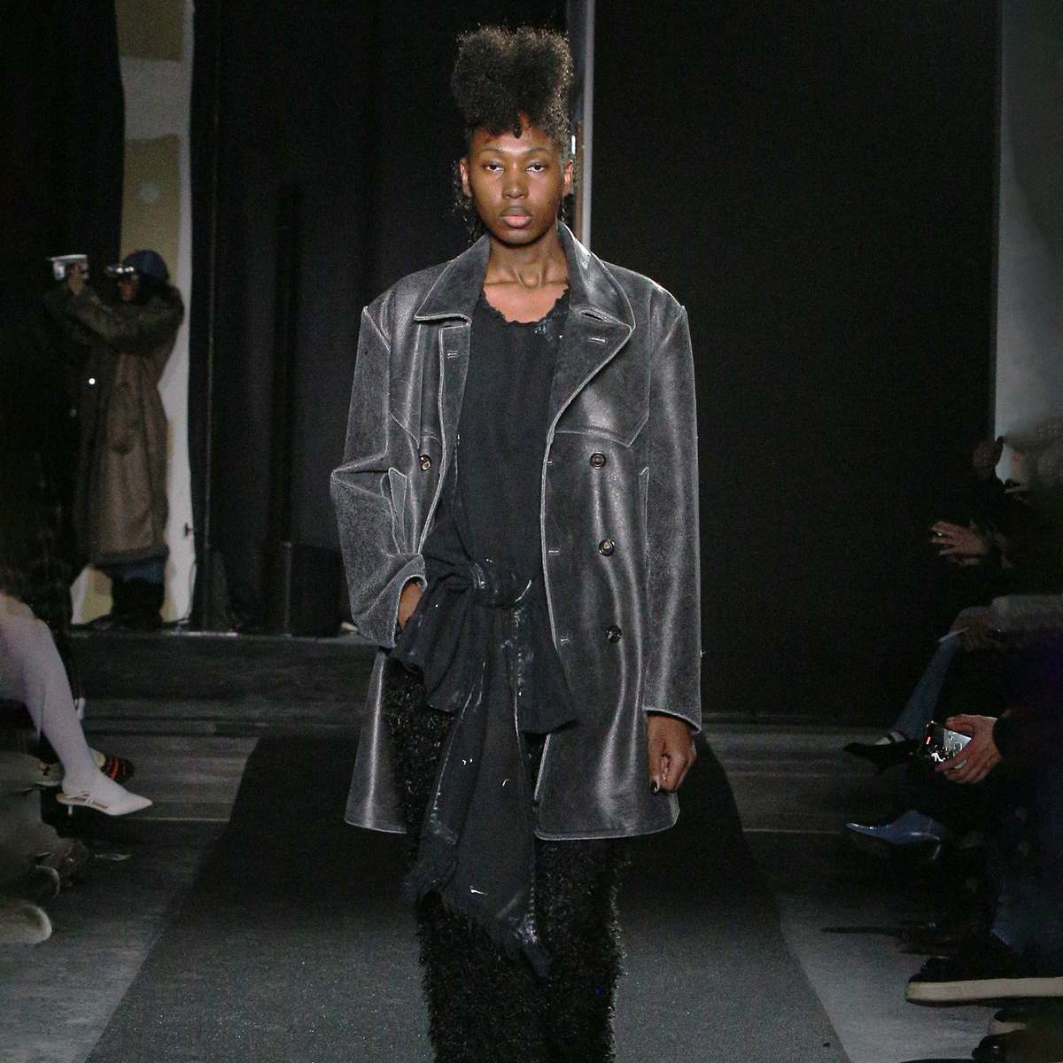 Vaquera Western Leather Peacoat - Black | Garmentory
