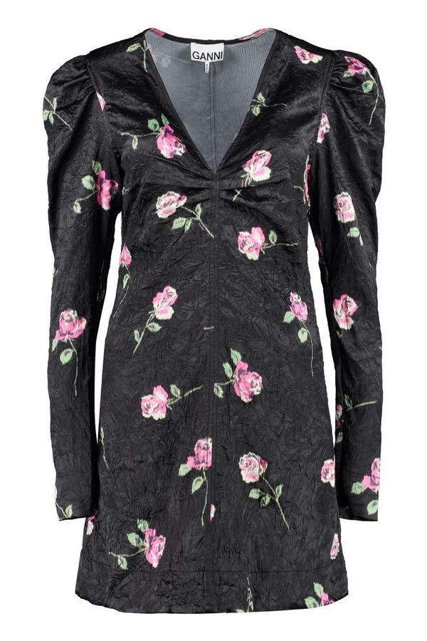 Ganni WITH FLORAL PRINT DRESS - Black | Garmentory