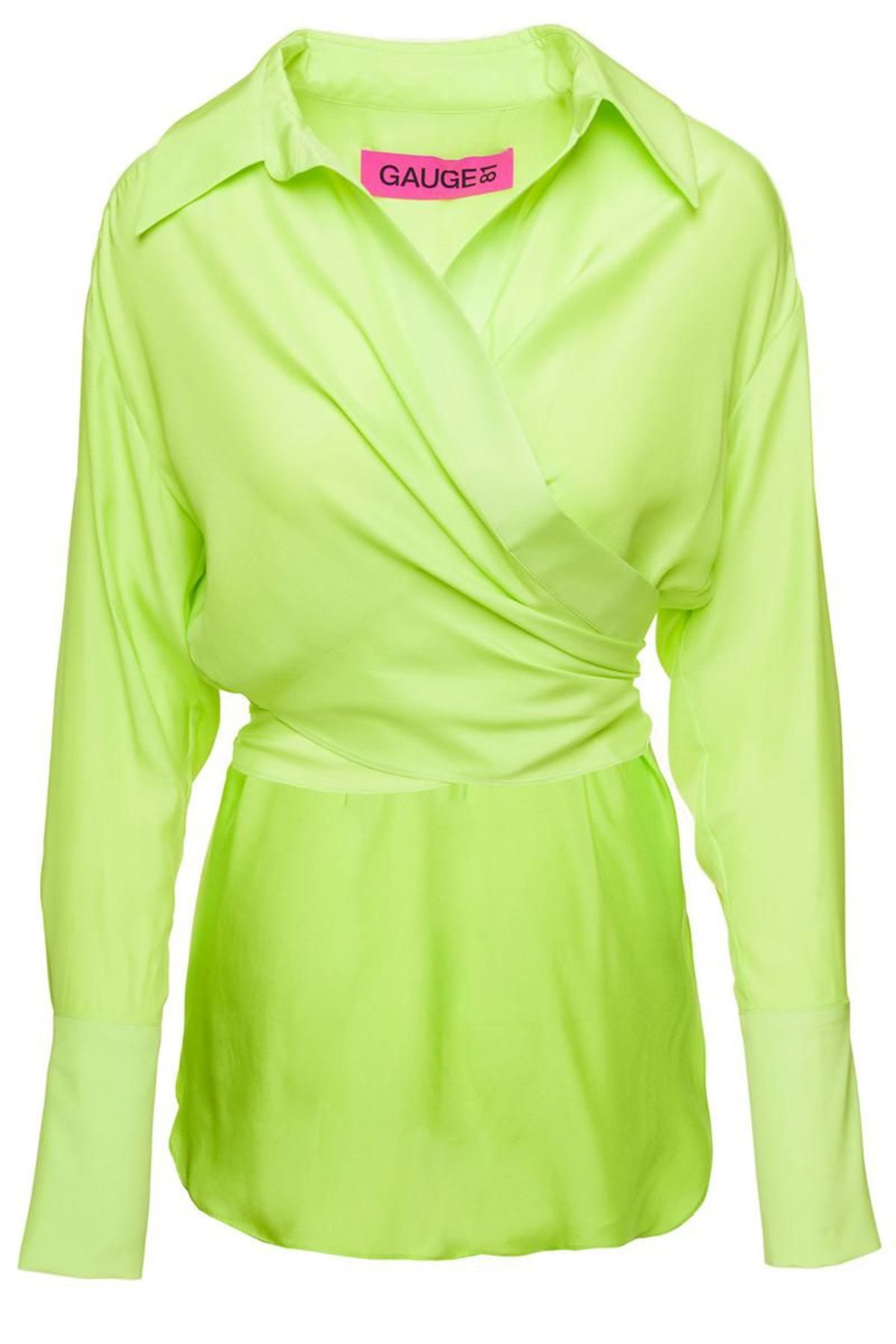 'Sabinas' Green Wrap Shirt with Oversized Cuffs in Silk Woman Gauge81 ...