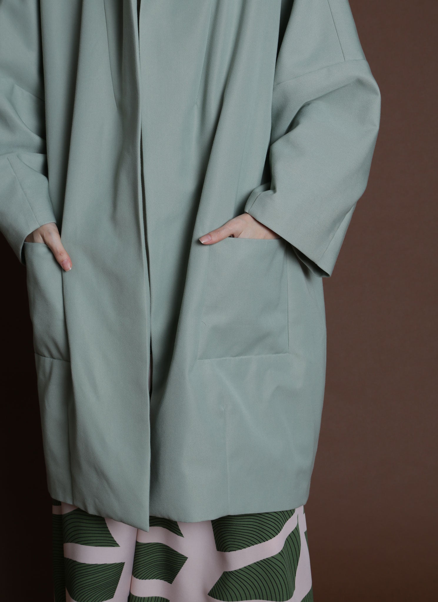 KAAREM Arum Dropped Sleeve Long Zipper Coat - Sage Green | Garmentory