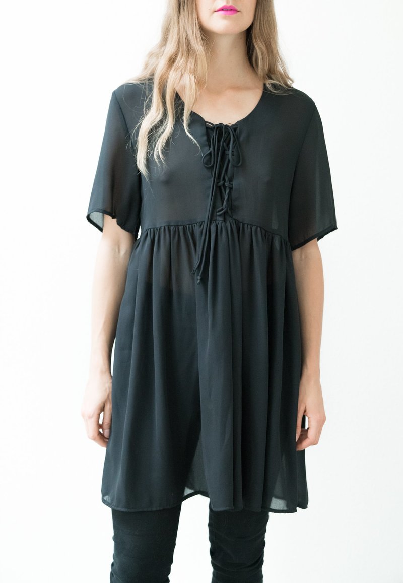 Backtalk PDX Vintage Sheer Black Lace Up Babydoll Dress | Garmentory