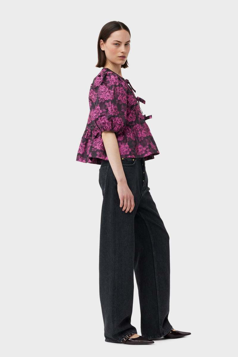 Ganni Botanic Jacquard Peplum Blouse - Cone Flower | Garmentory