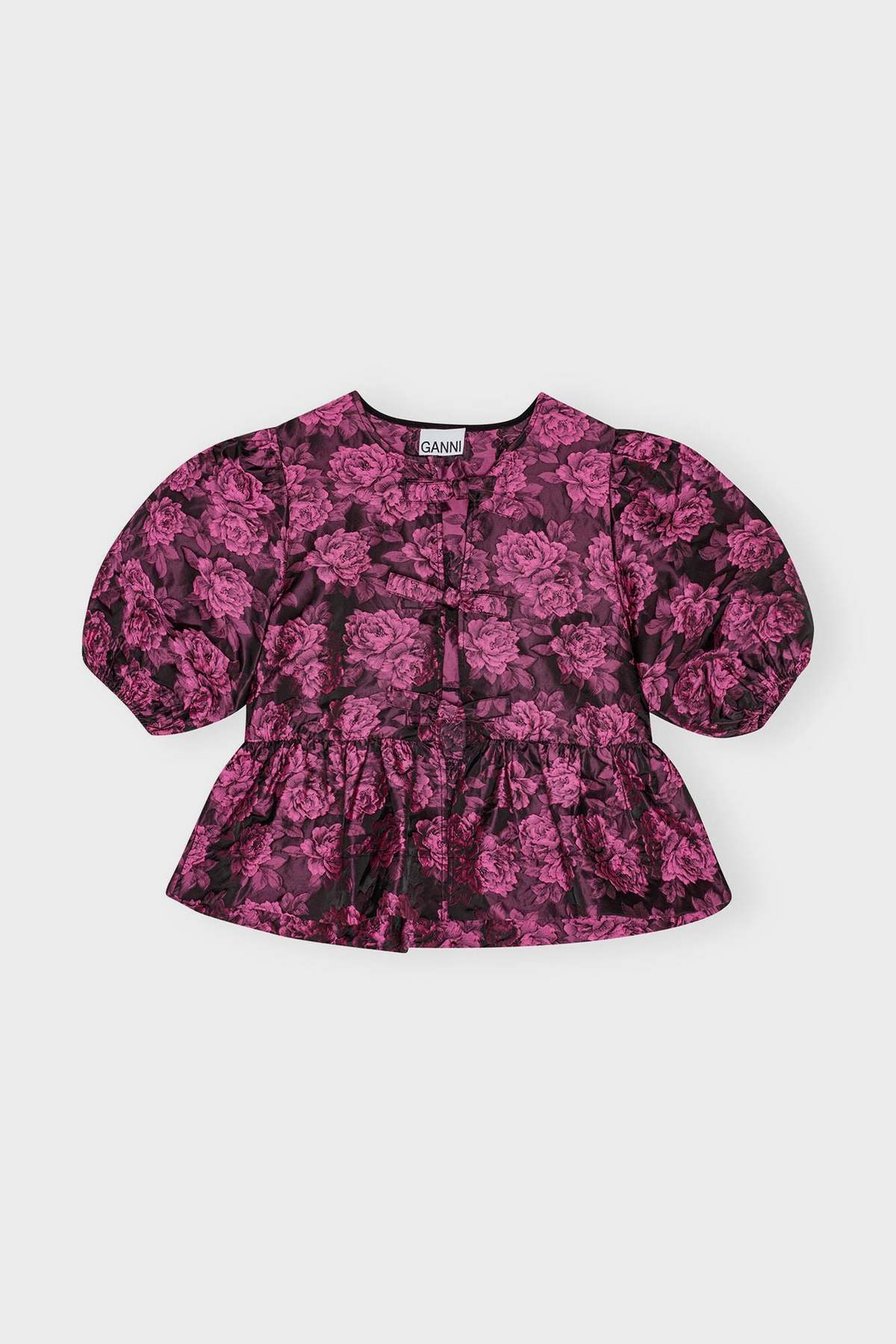 Ganni Botanic Jacquard Peplum Blouse - Cone Flower | Garmentory