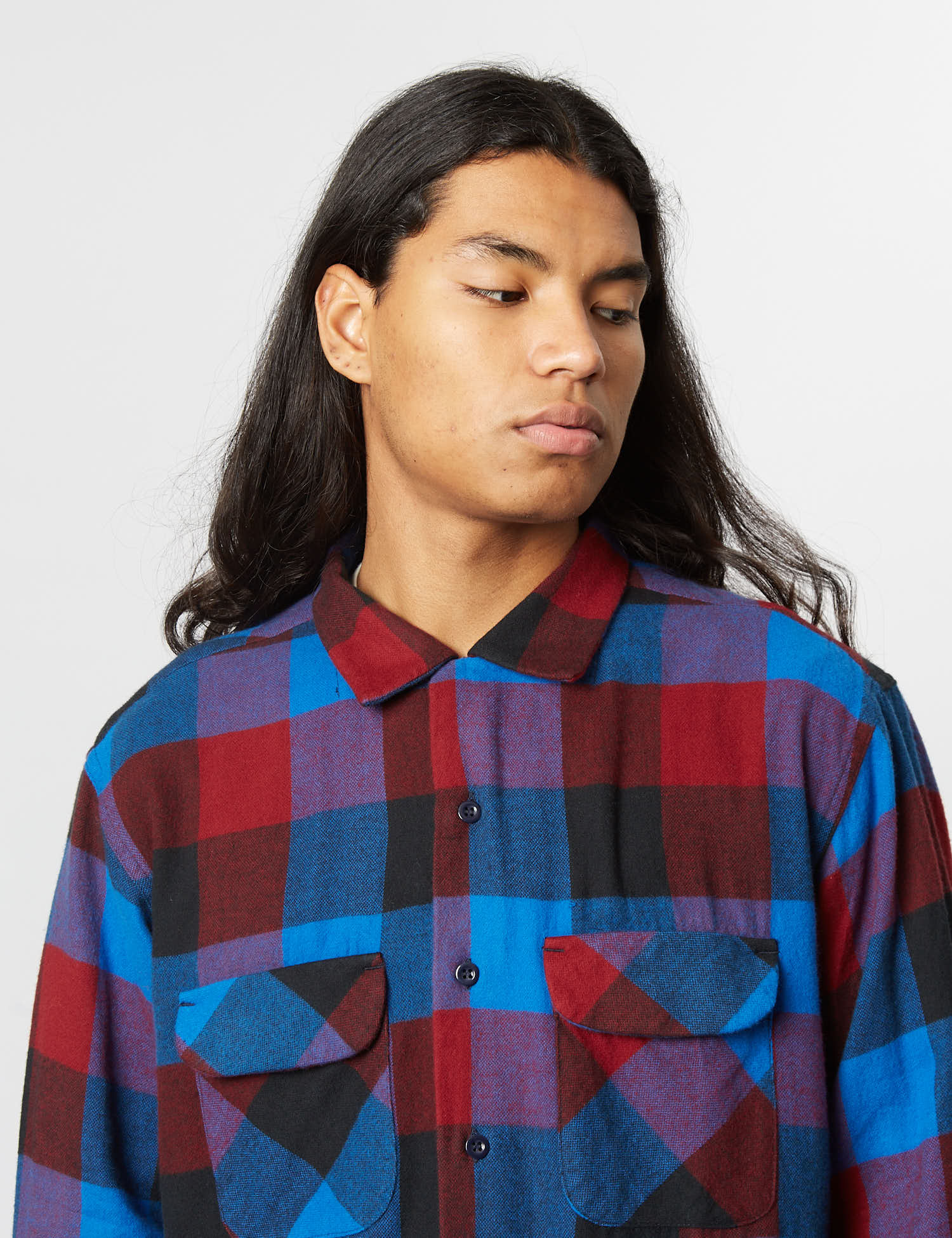 Engineered Garments Block Check Classic Shirt - Blue/Red | Garmentory