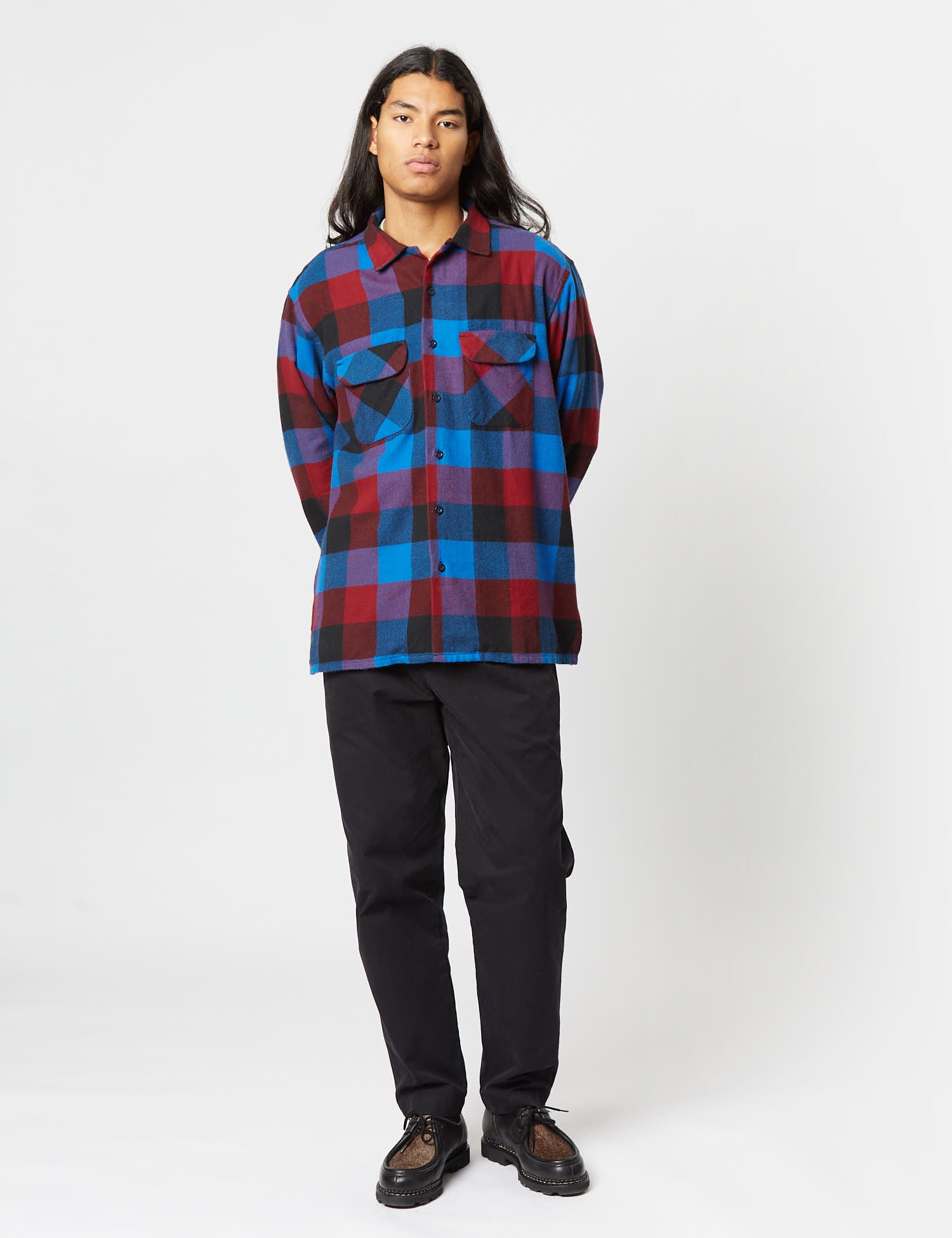 Engineered Garments Block Check Classic Shirt - Blue/Red | Garmentory