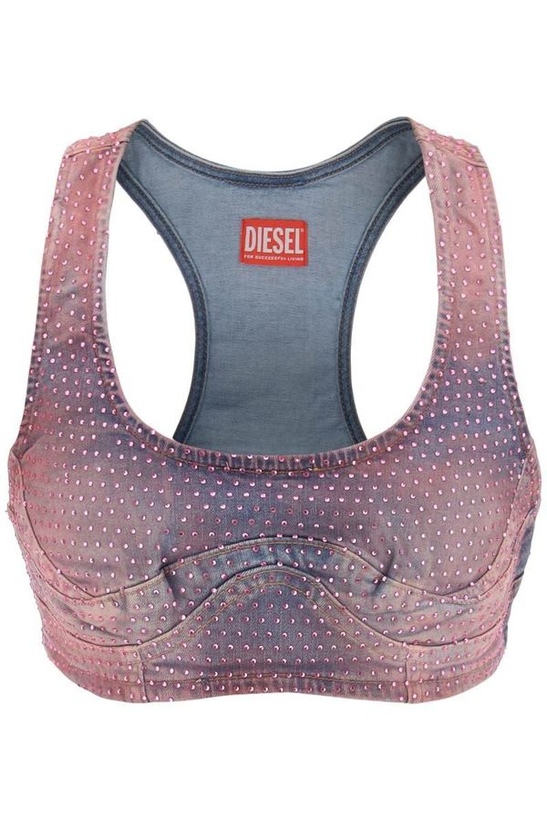 Diesel de-toppy-fsd denim cropped top with rhinestones | Garmentory