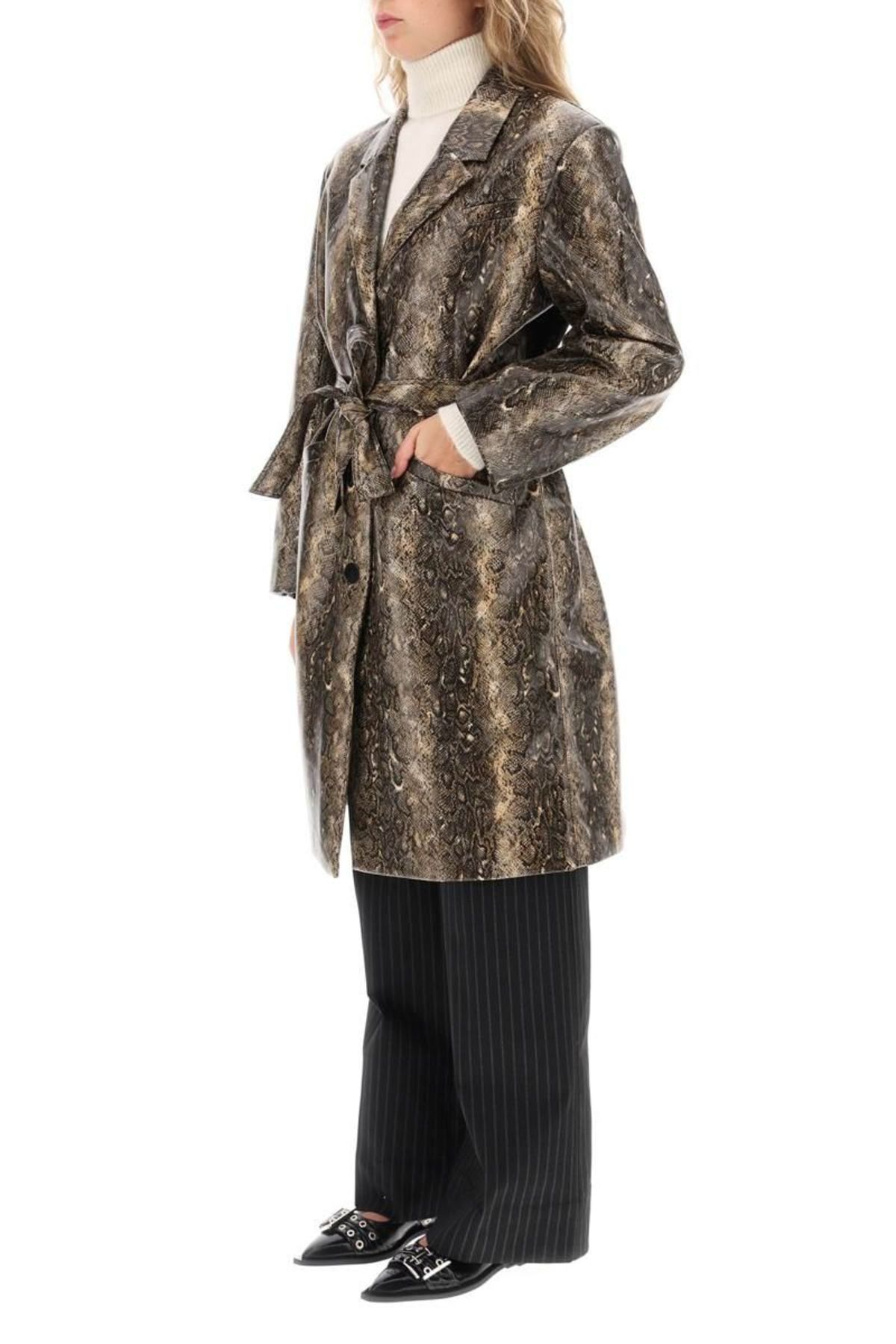 Ganni snake-effect faux leather trench coat | Garmentory