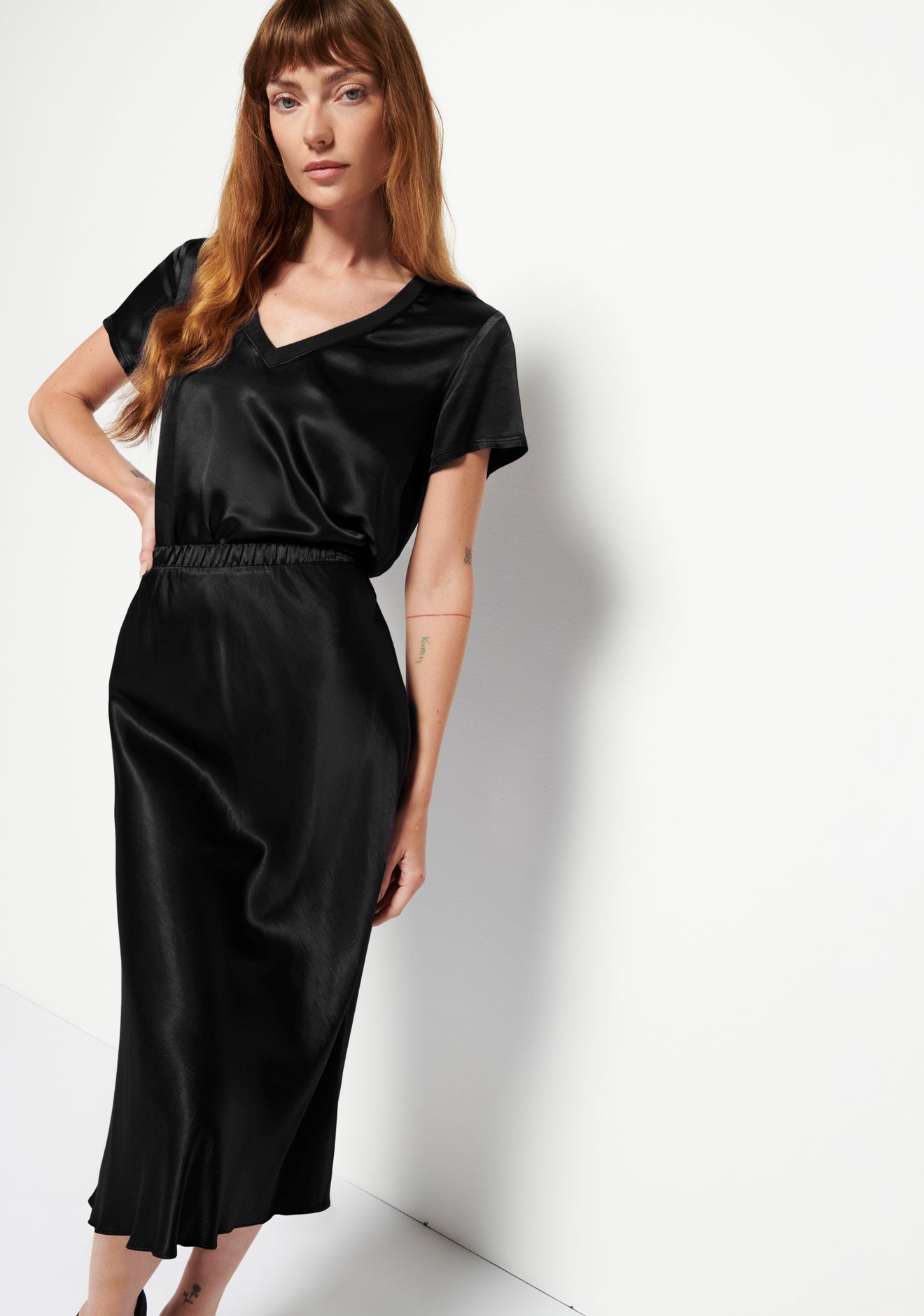 Nation Ltd Mabel Satin Midi Skirt - Black | Garmentory