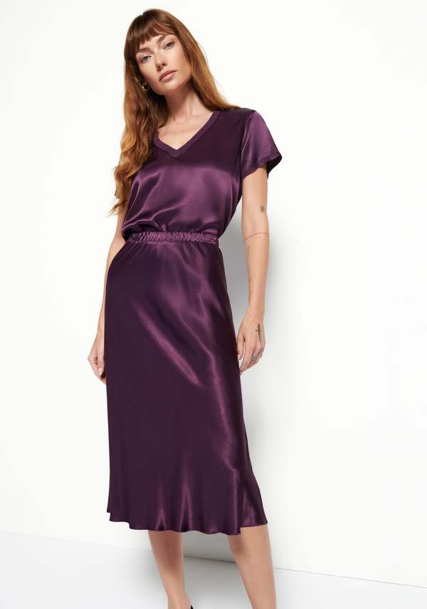 Nation Ltd Mabel Satin Midi Skirt - Fig Jam | Garmentory