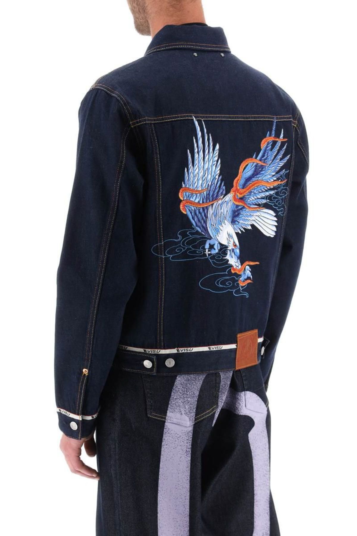 Evisu denim jacket with back eagle embroidery - Blue | Garmentory