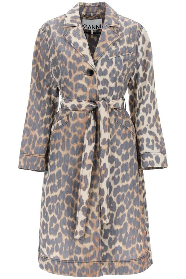 Ganni trench coat in leopard faille | Garmentory