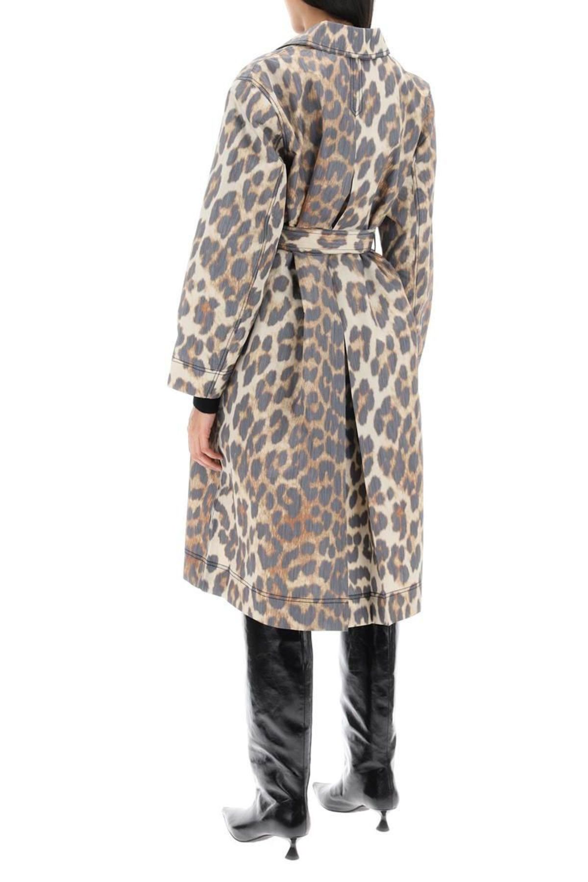 Ganni trench coat in leopard faille | Garmentory