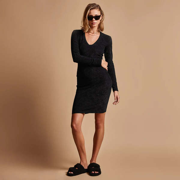 James Perse Soft V-Neck Stretch Velvet Dress WKVT6768 | Garmentory