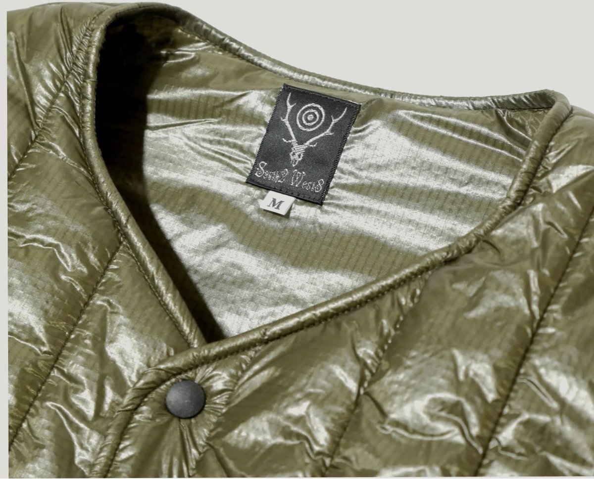 South2 West8 Nylon Ripstop Quilted Crew Neck Vest - Olive | Garmentory