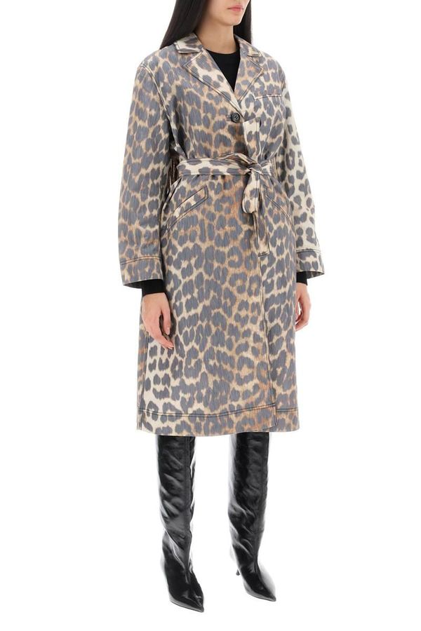 Ganni trench coat - leopard faille | Garmentory