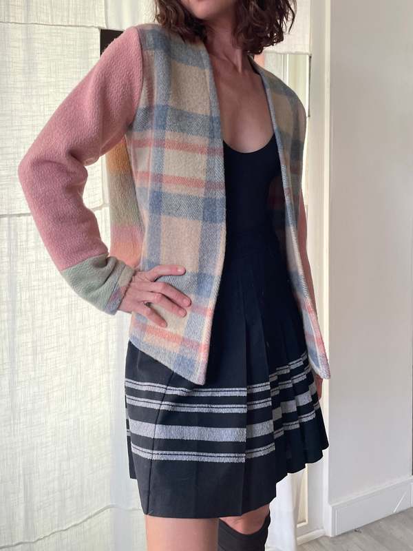 Wool Cropped Open Blanket Jacket - Pastel Gradient | Garmentory