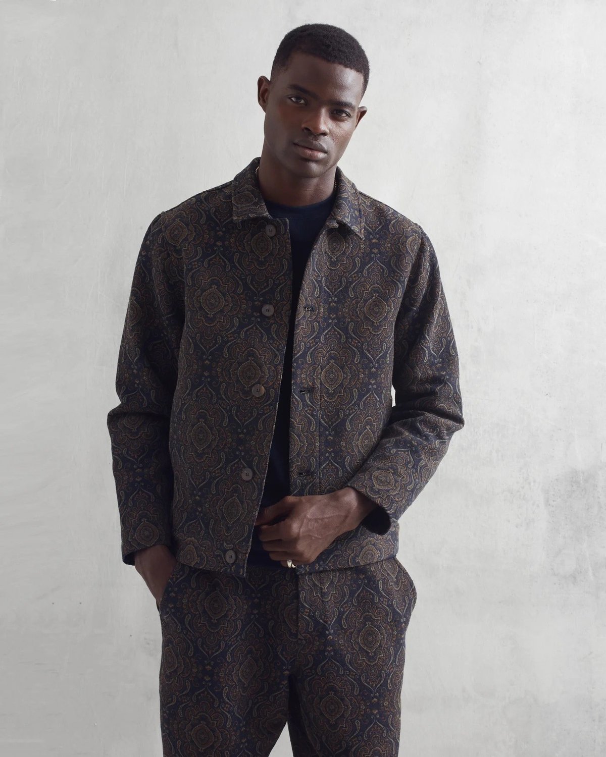 Wax London Iggy Jacket - Navy/Green Jacquard | Garmentory