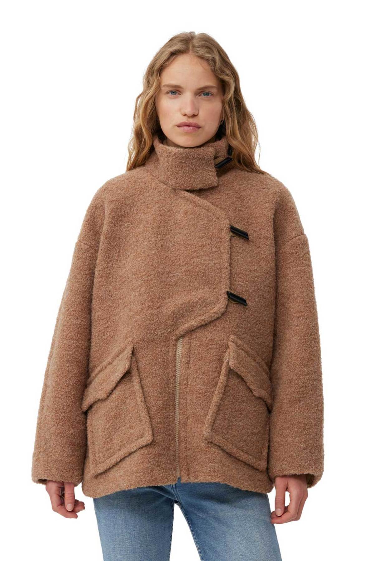 Ganni Boucle Wool Drop Shoulder Jacket - Brown | Garmentory