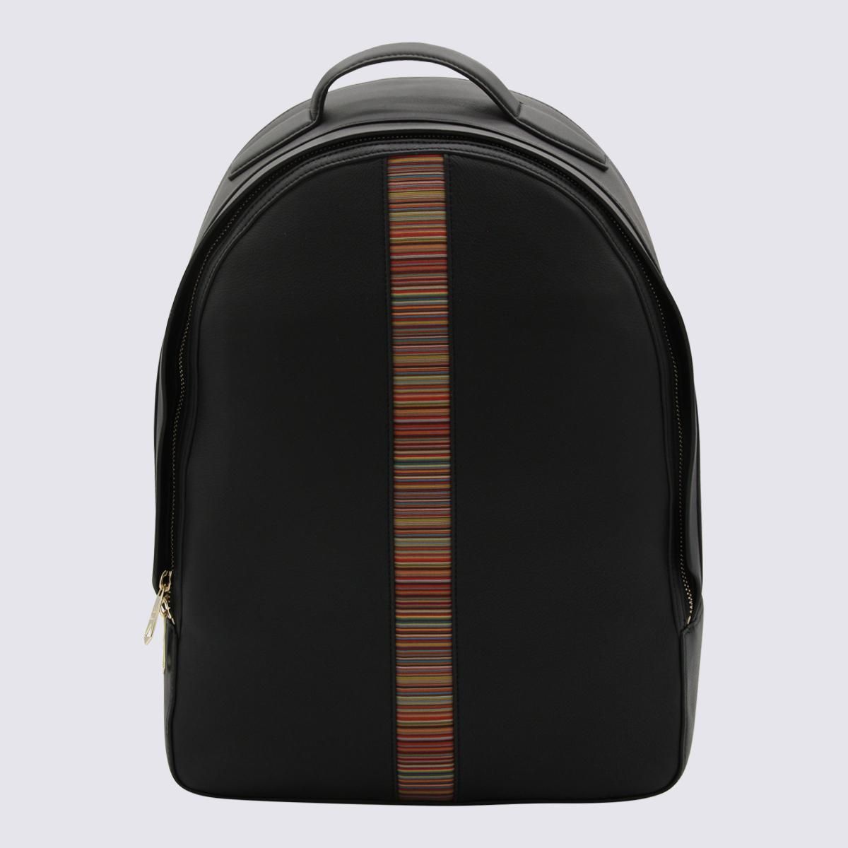 PAUL SMITH BLACK LEATHER SIGNATURE BACKPACK | Garmentory