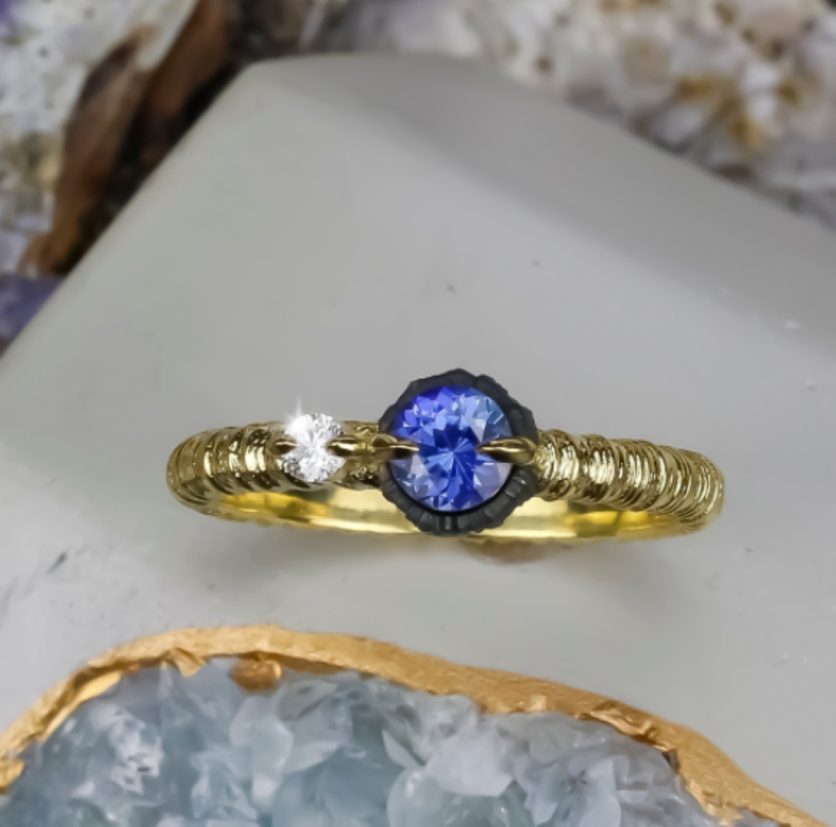 Sarah Graham Chroma Two Stone Blue Sapphire and Diamond Ring | Garmentory