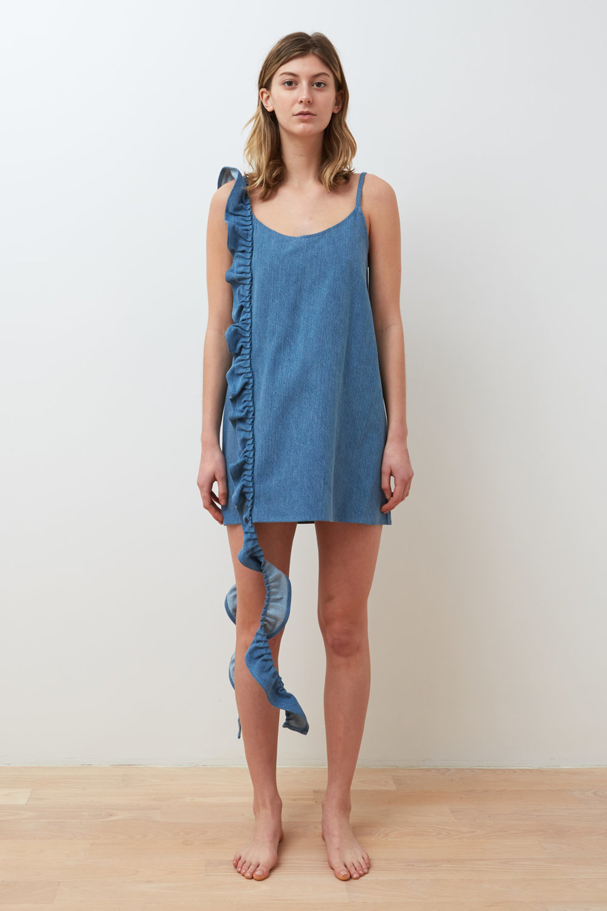 Collina Strada Slacker Ruffle Dress - Light Denim | Garmentory