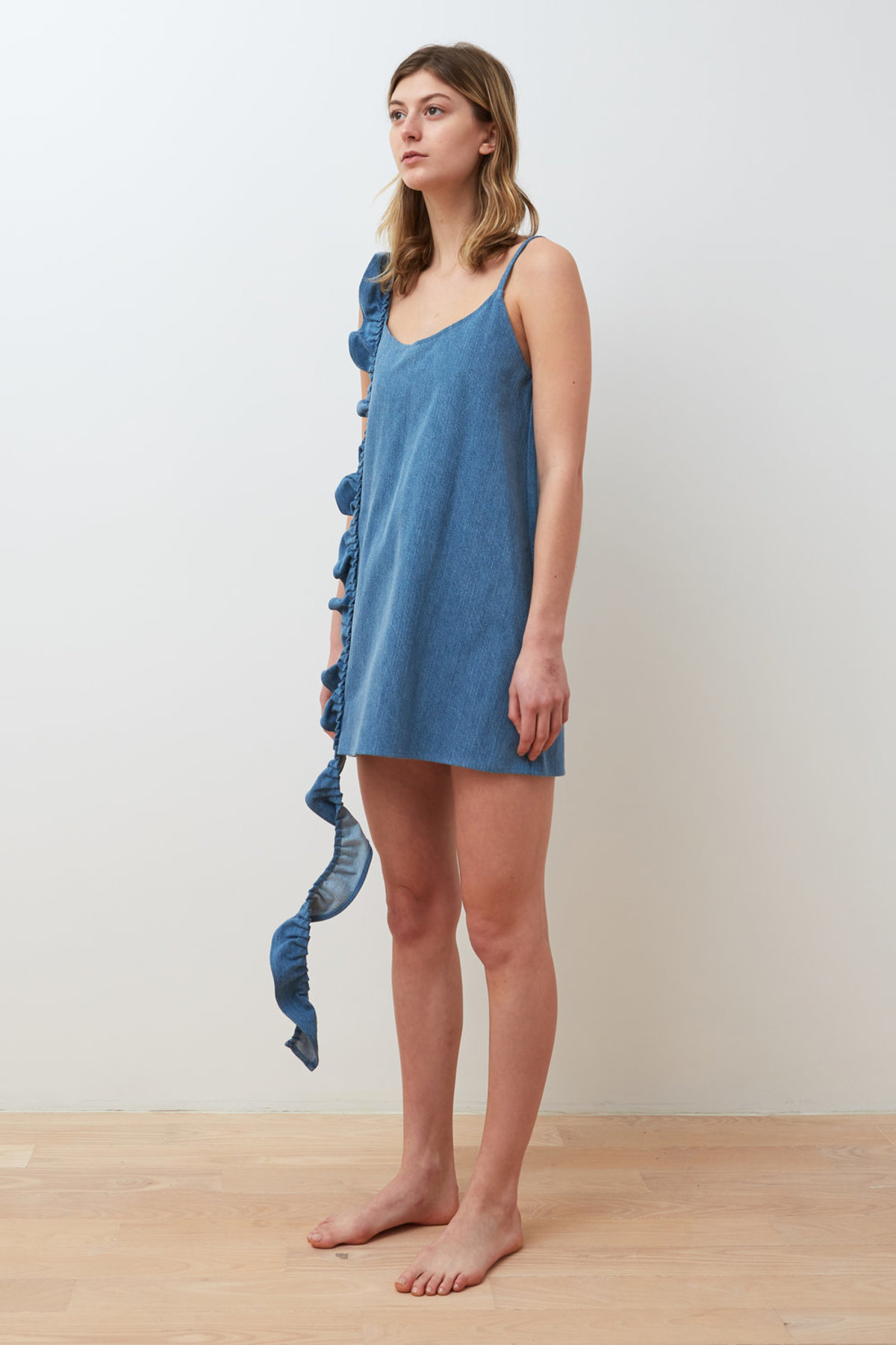 Collina Strada Slacker Ruffle Dress - Light Denim | Garmentory