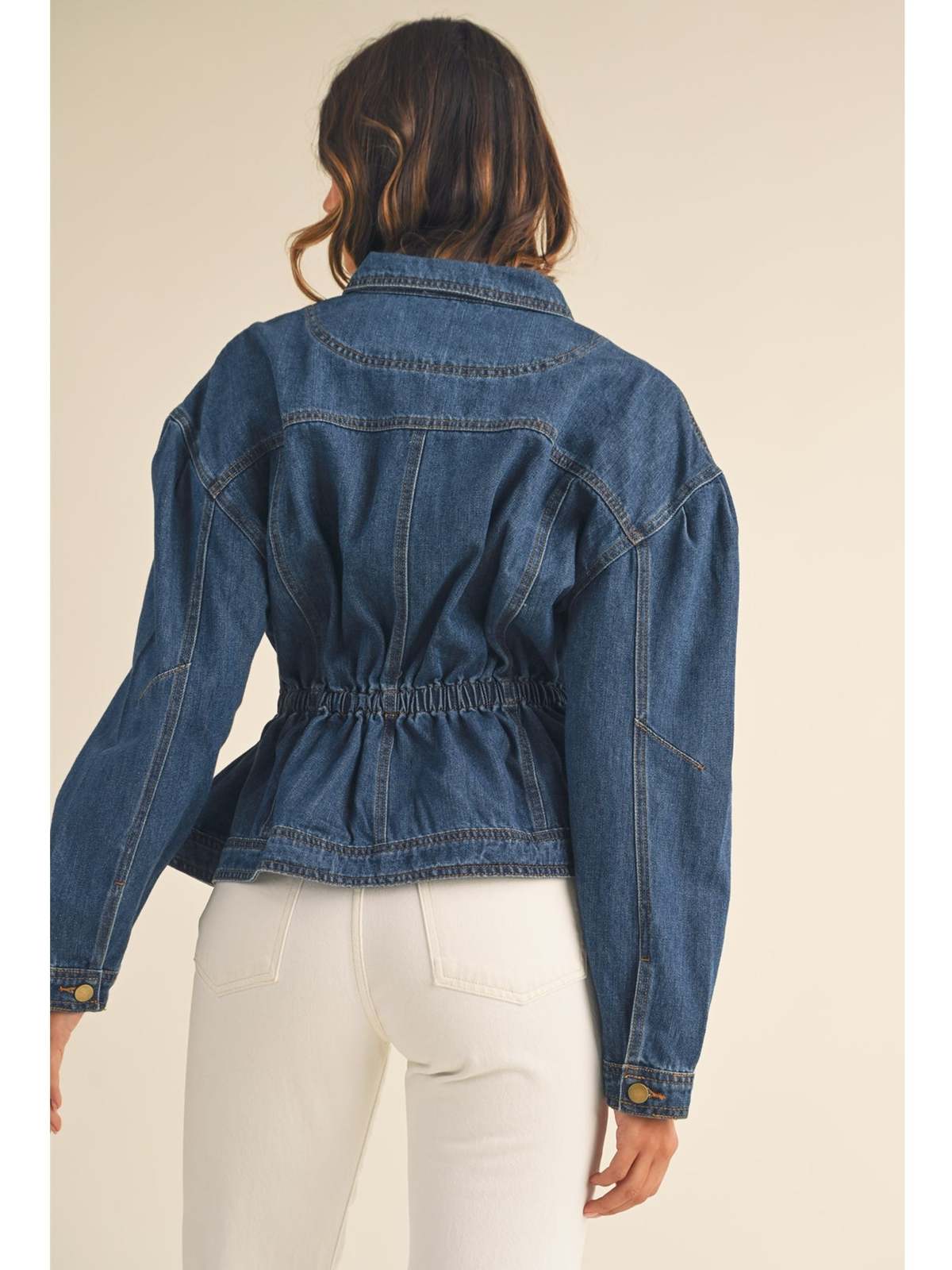 Mable Valerie Peplum Denim Jacket - Dark Denim | Garmentory