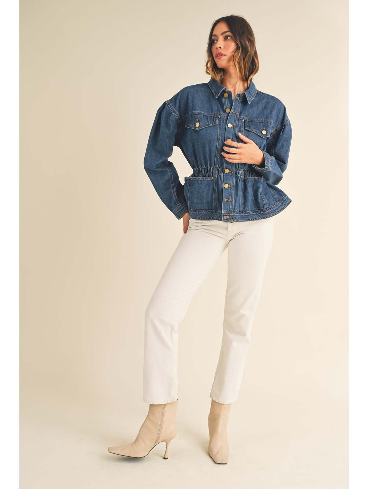 Mable Valerie Peplum Denim Jacket - Dark Denim | Garmentory