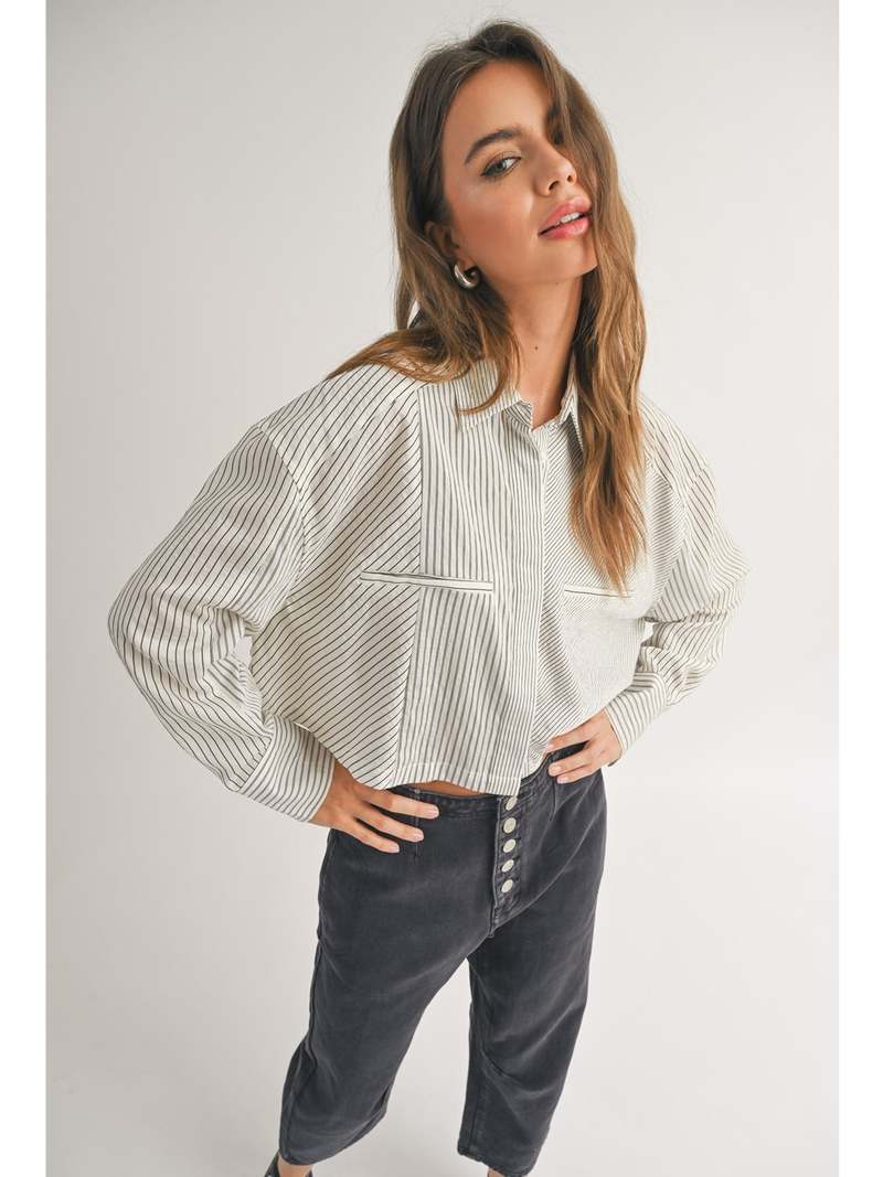 Miou Muse Reese Mix And Match Striped Buttondown Shirts - Black Stripe | Garmentory