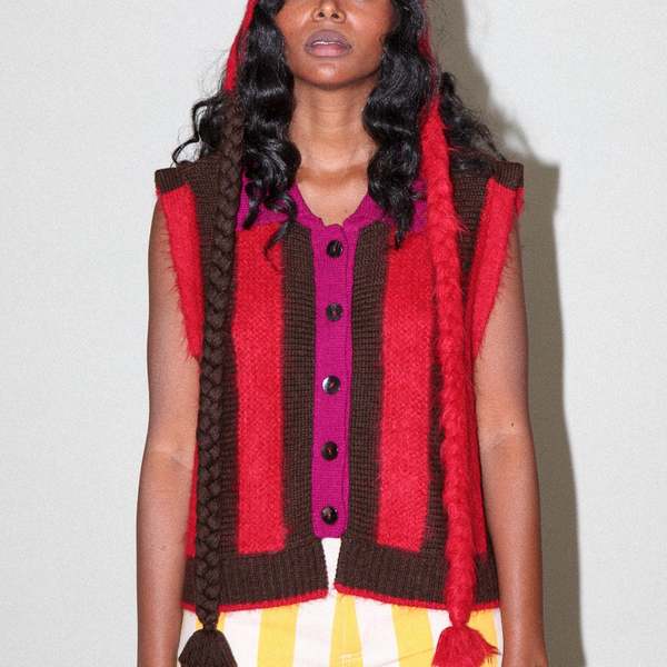 KkCo Fuzz Striped Vest - Cherry/Chocolate | Garmentory