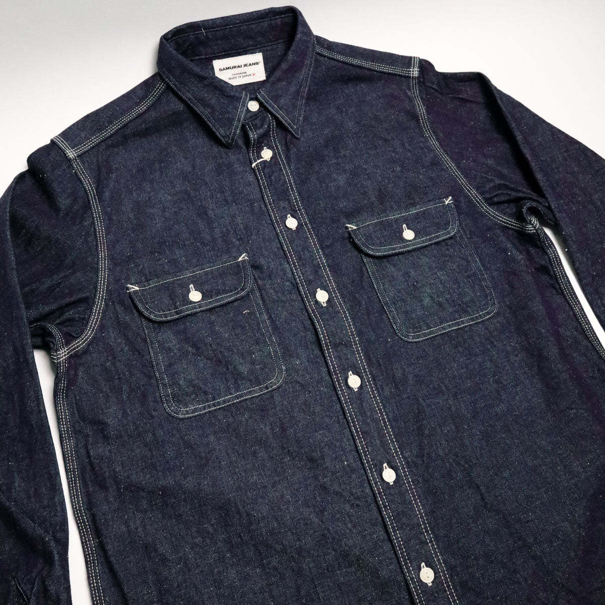 SAMURAI JEANS 10oz Japanese Selvedge Denim Work Shirt - Indigo | Garmentory