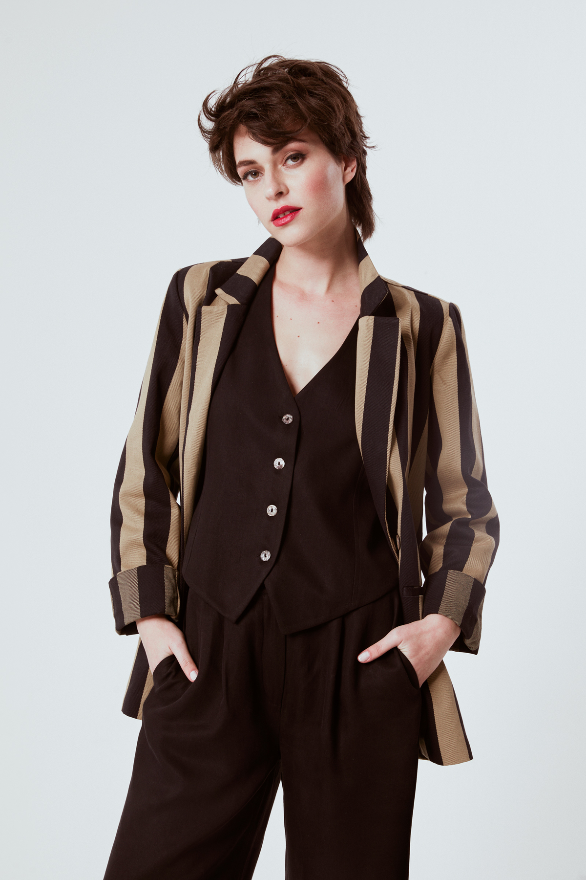 Giyi Blazer - Black/Beige Stripes | Garmentory
