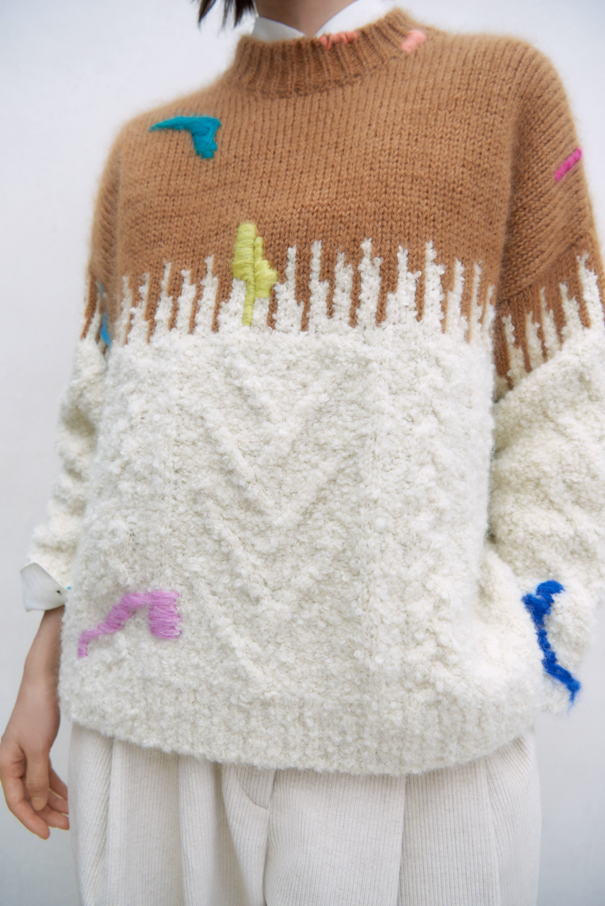 Cordera MOHAIR EMBROIDERED SWEATER - Brown | Garmentory