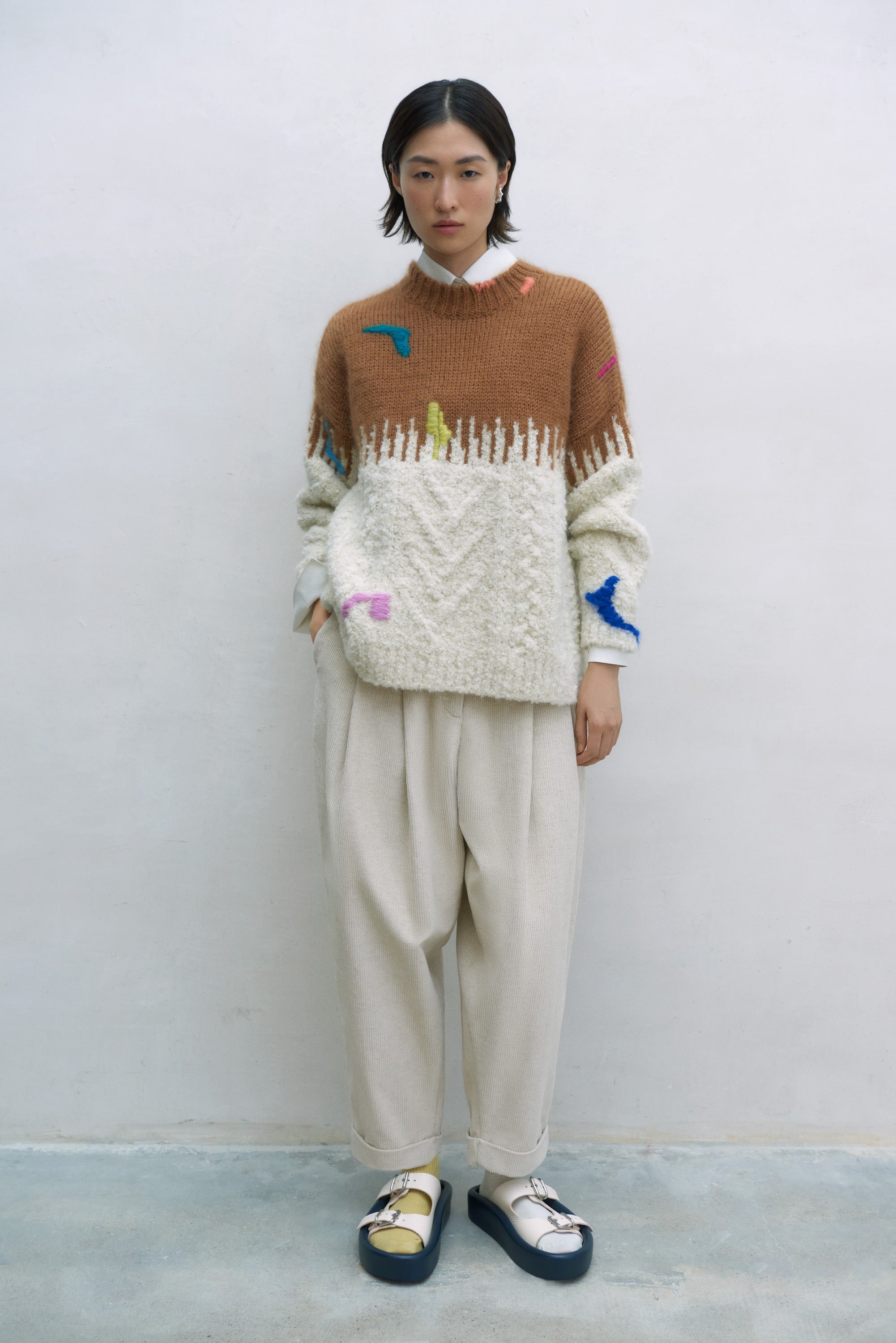 Cordera MOHAIR EMBROIDERED SWEATER - Brown | Garmentory