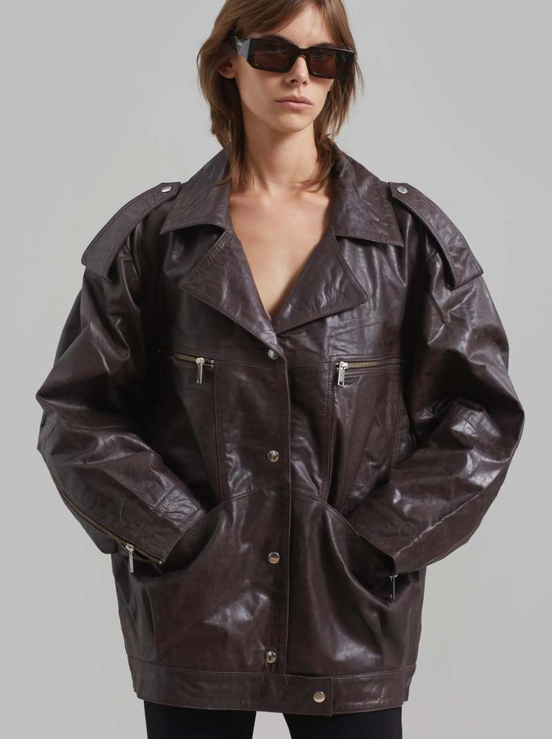 Gestuz Ibbie Leather Jacket - Deep Brown | Garmentory