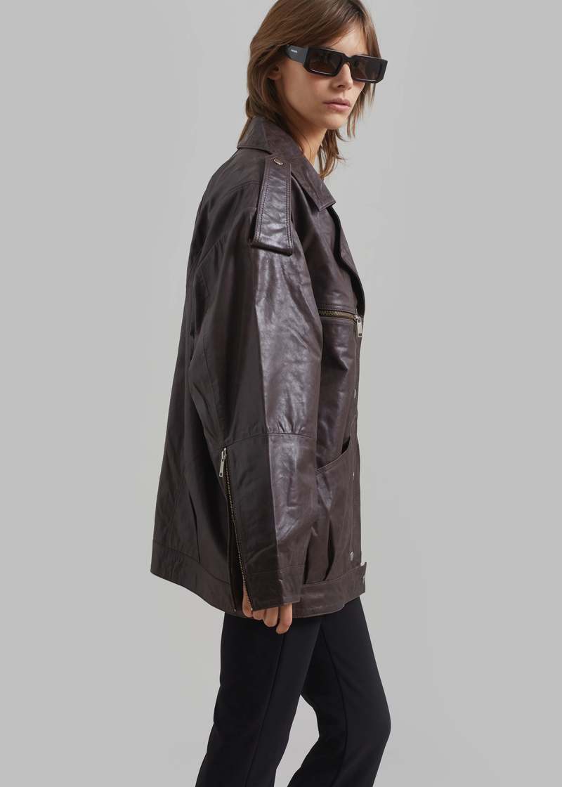 Gestuz Ibbie Leather Jacket - Deep Brown | Garmentory