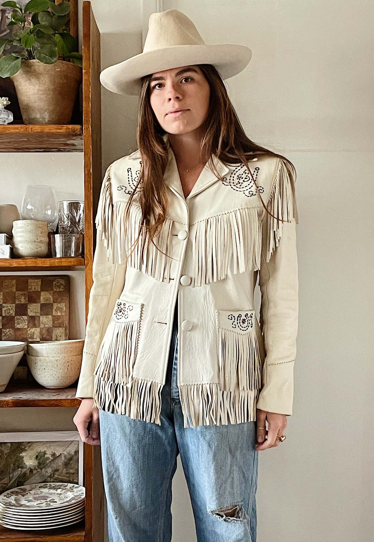 1960s Beaded Western Fringe Jacket - Ivory | Garmentory