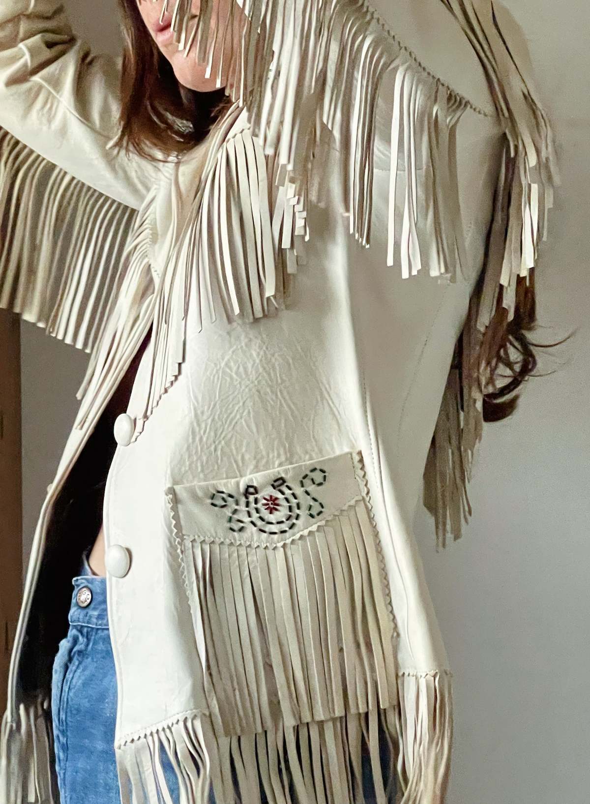 1960s Beaded Western Fringe Jacket - Ivory | Garmentory