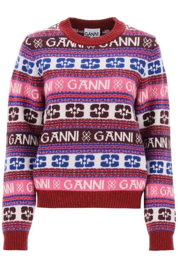 Ganni jacquard wool sweater with logo pattern | Garmentory