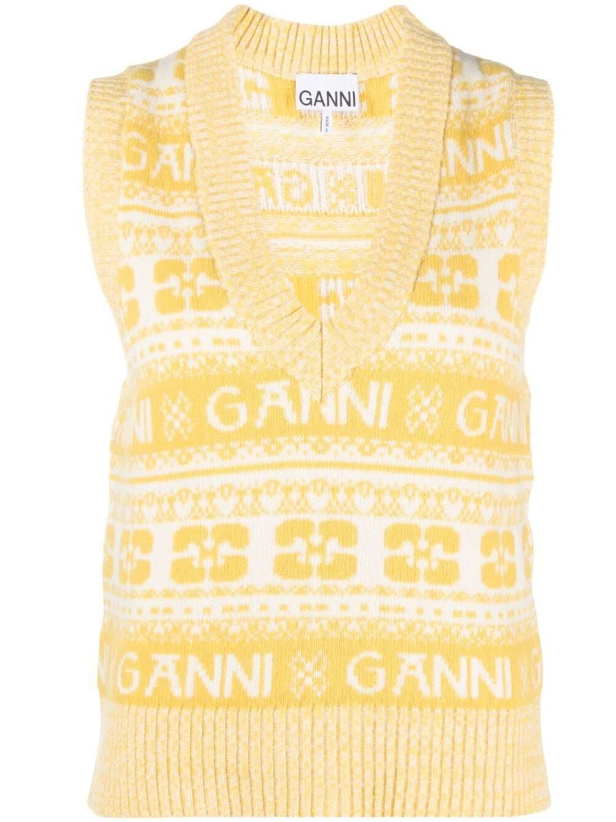 Ganni LOGO WOOL MIX VEST CLOTHING - Yellow/Orange | Garmentory