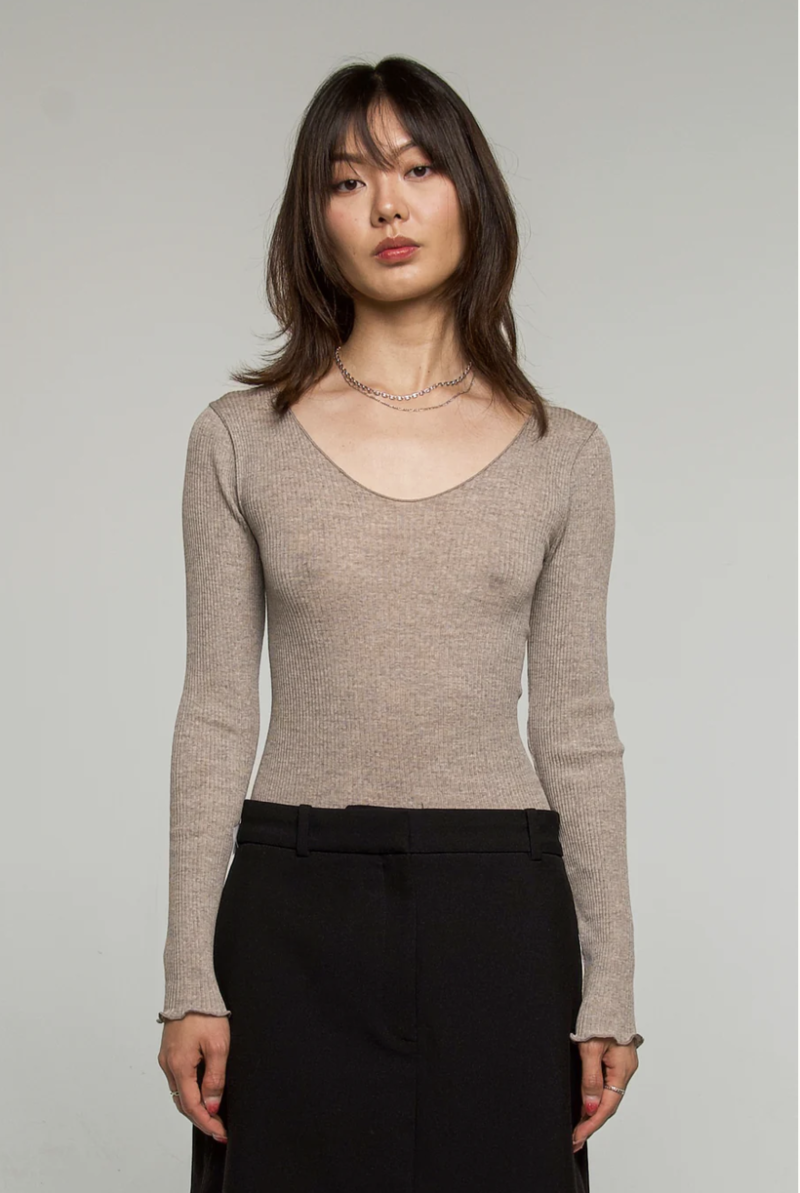 PRADEGAL Aila Wool + Silk Reversible Top - Taupe | Garmentory